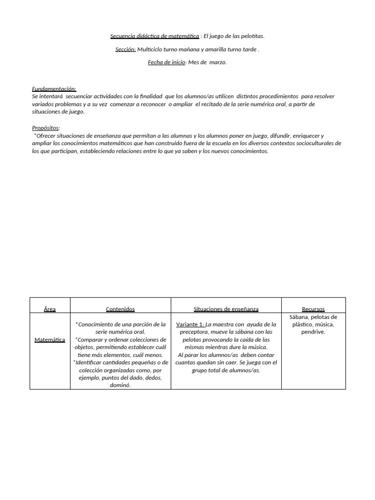 Secuencia Las Pelotitas Multiciclo | PDF