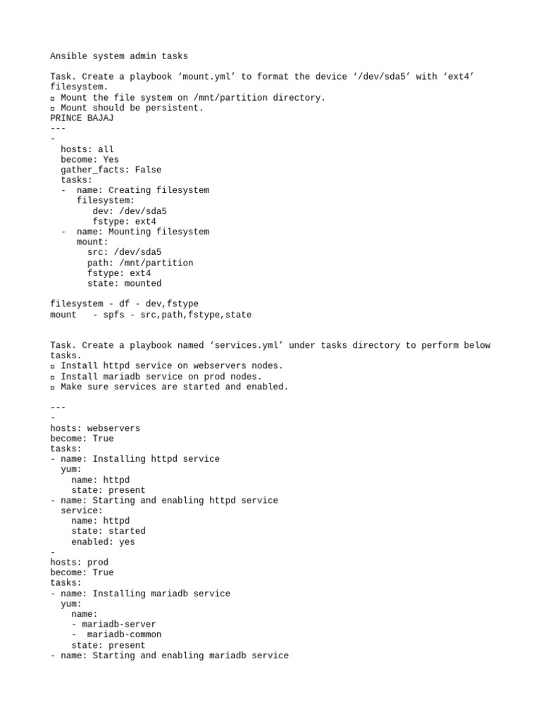 Ansible System Admin Tasks | PDF
