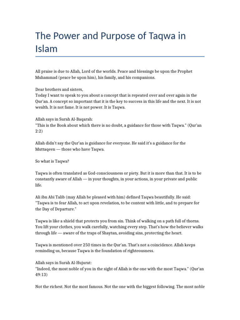 The Power and Purpose of Taqwa in Islam | PDF | God In Islam | Muhammad