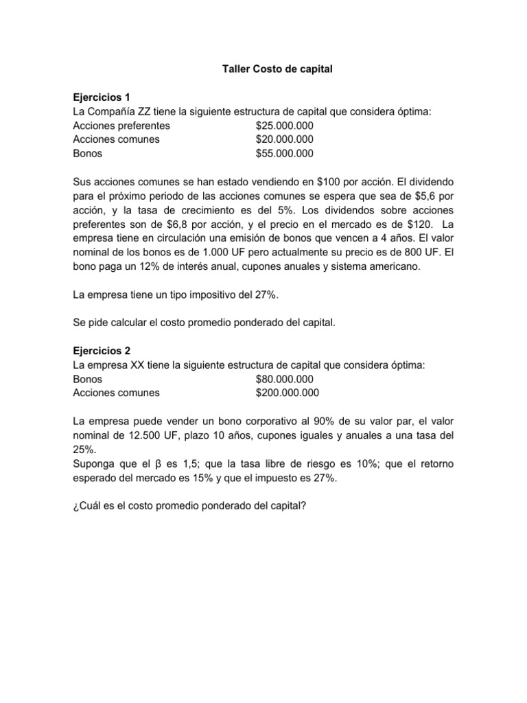 Taller Costo Capital | PDF