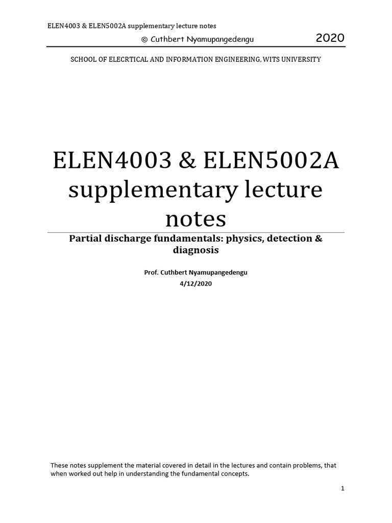 Elen4003 Notes-Breakdown Mechanisms in Solid Insulation (Intrinsic ...