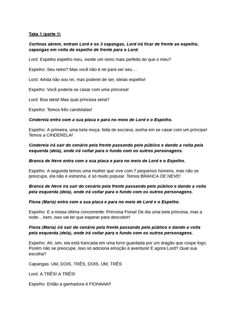 Roteiro Teatro Shrek | PDF