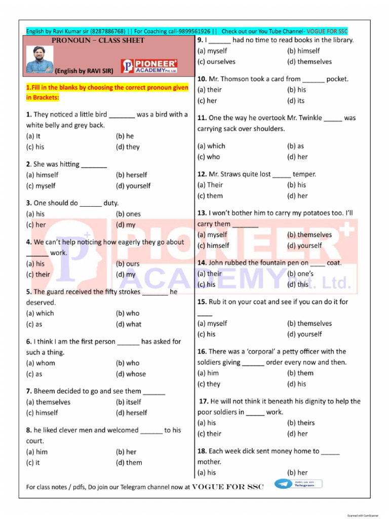 Pronoun With Answer Key | PDF