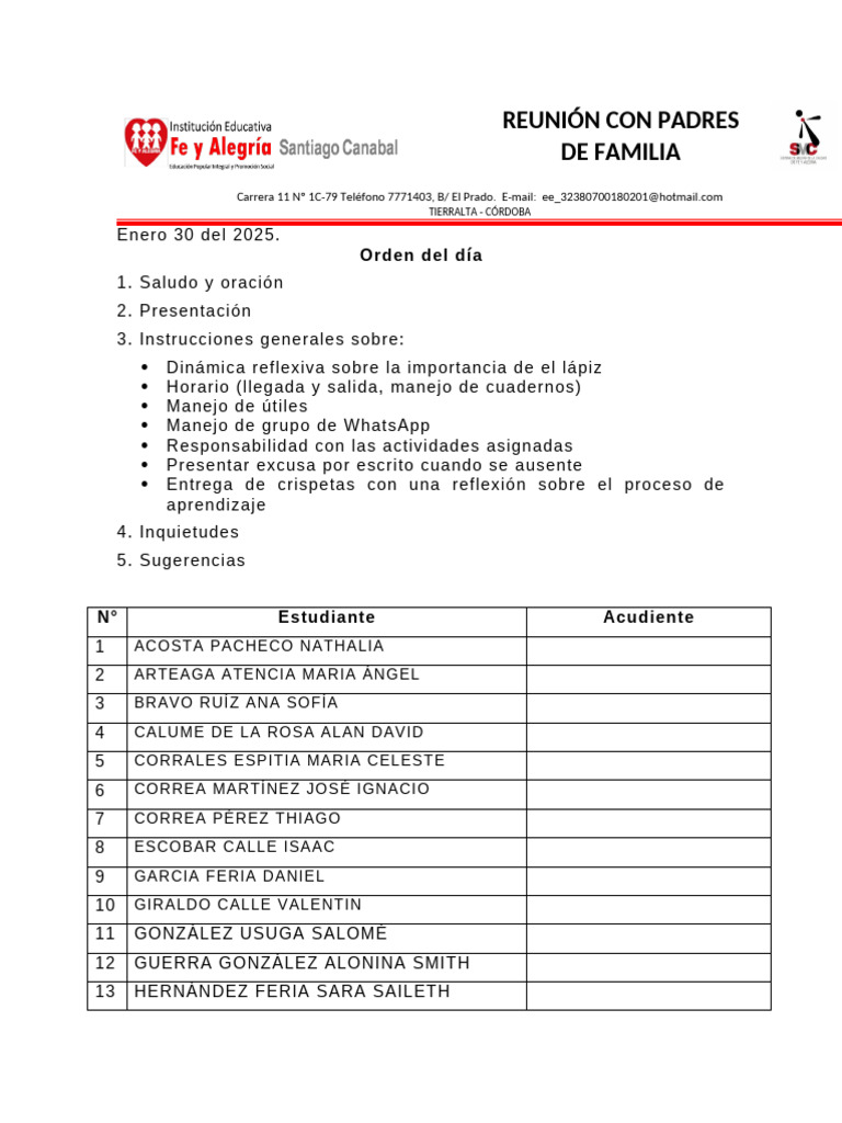 Reunión de Padres: Instrucciones y Reflexiones | PDF