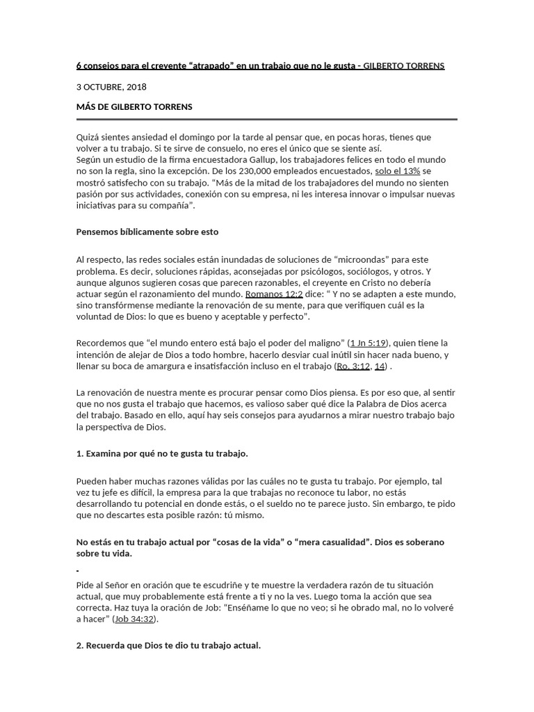 6 Consejos para El Creyente "Atrapado" en Un Trabajo Que No Le Gusta ...