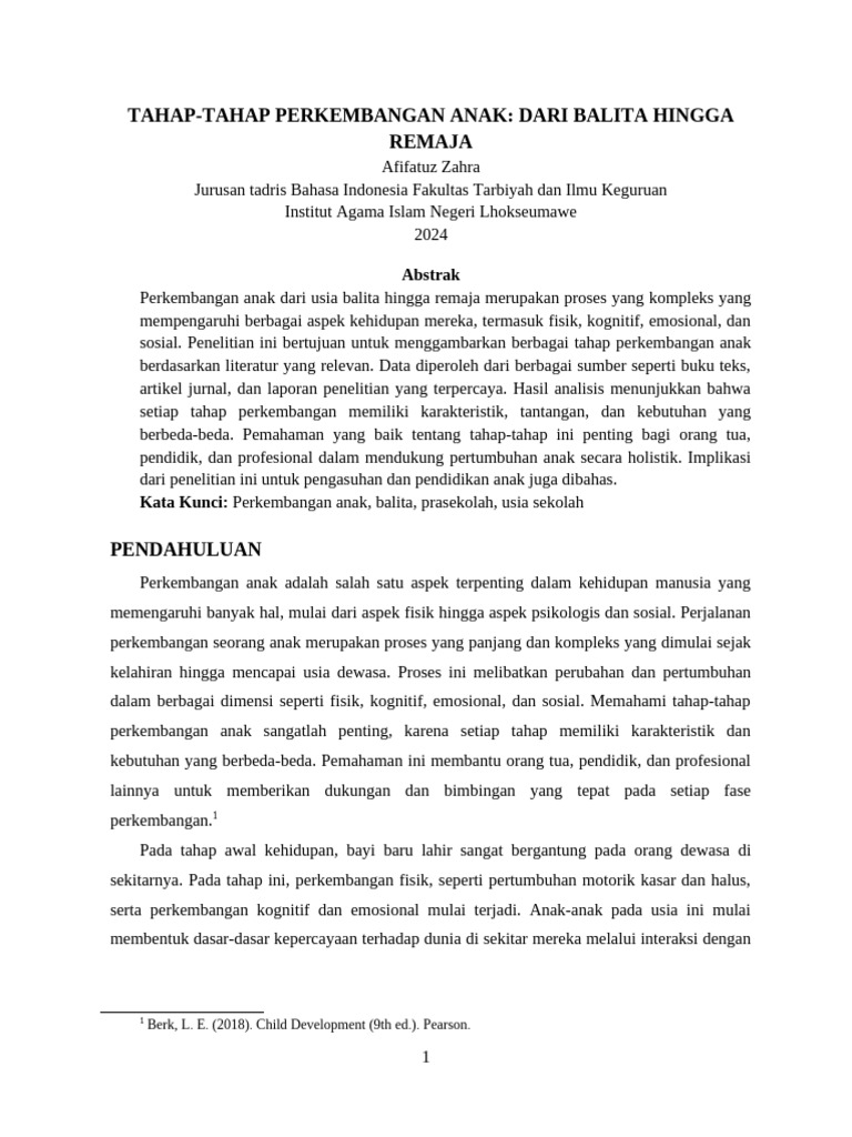Tahap Perkembangan Anak Balita hingga Remaja | PDF