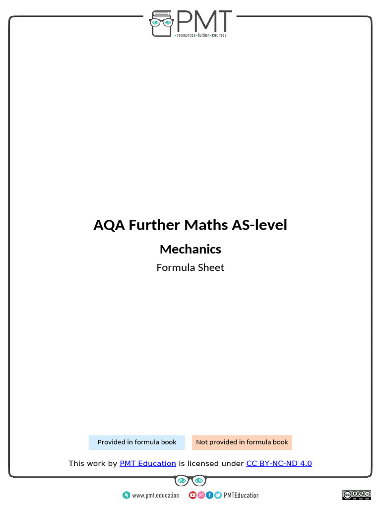 A-Level Mechanics Formula Sheet | PDF | Momentum | Force