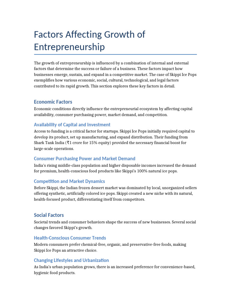 Factors Affecting Entrepreneurship | PDF | Entrepreneurship | Market ...