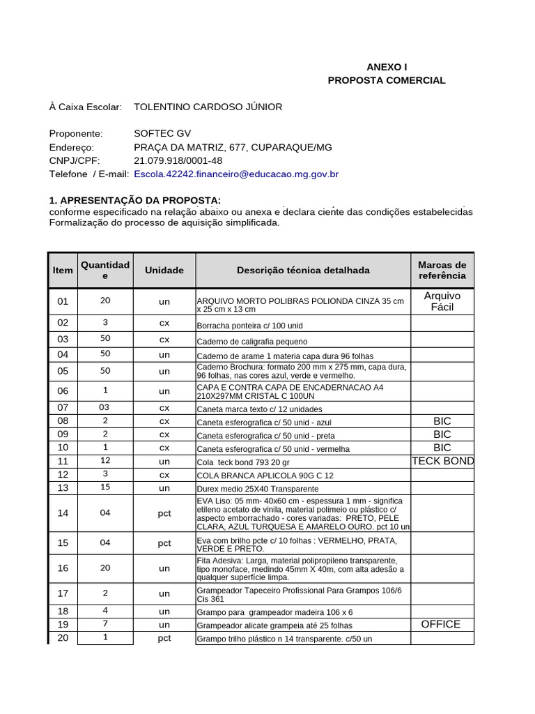 ANEXO I PROPOSTA COMERCIAL- SUGESTÃO EM EXCEL(1) | PDF | Técnicas artísticas | Design gráfico