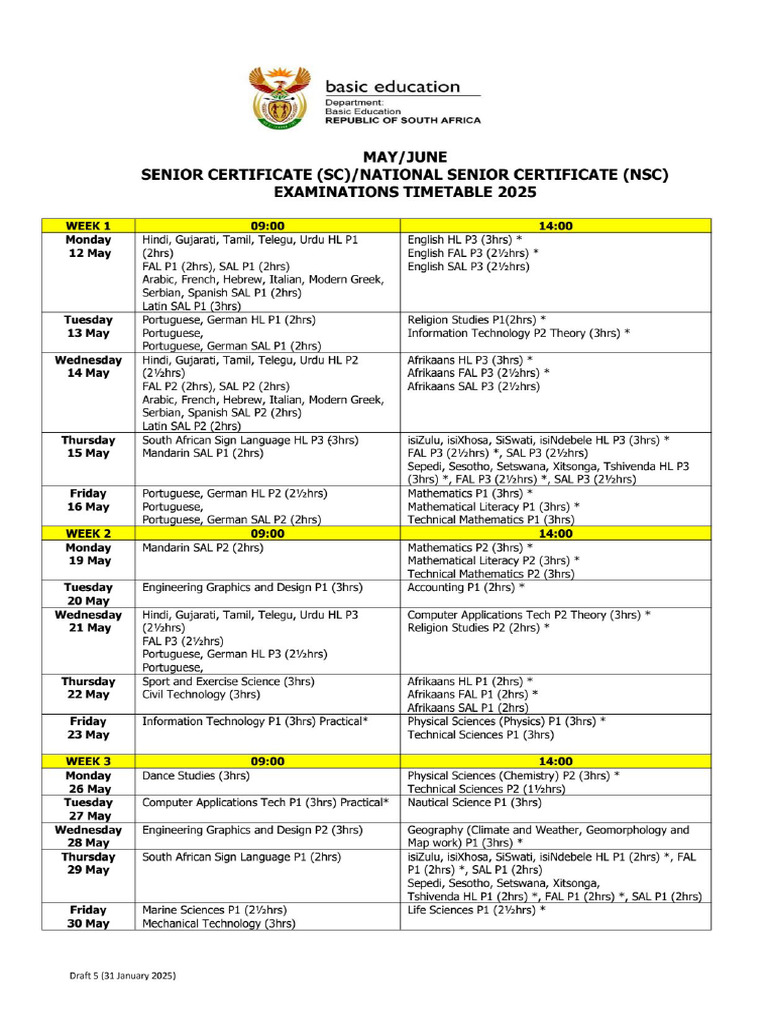 2025 May-June Timetable - 31 January 2025 | PDF