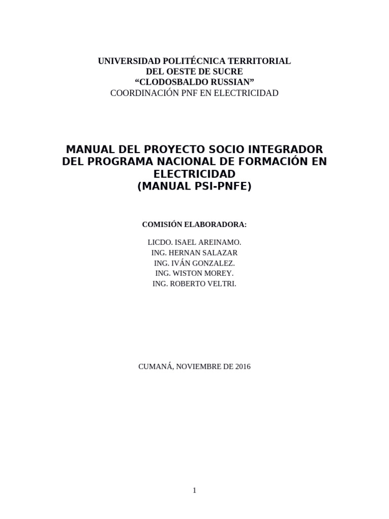 Manual Del Proyecto Socio Integrador Del Programa Nacional de Formación en Electricidad | PDF ...