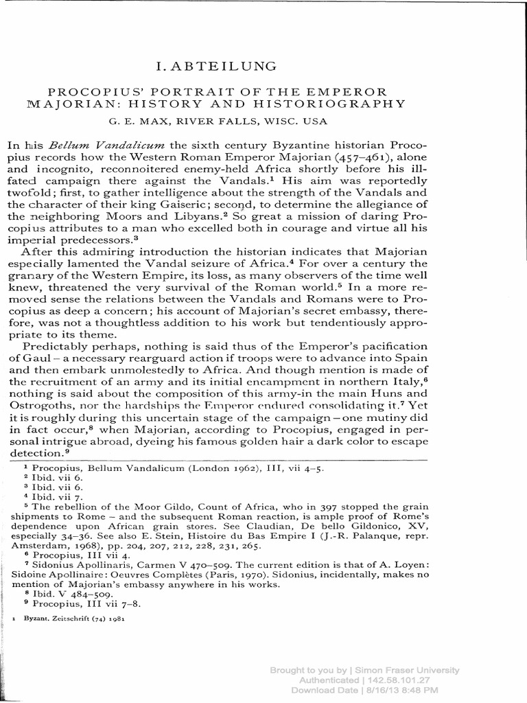 Gerald E. Max, Procopius' Portrait of The Emperor Majorian. History and ...