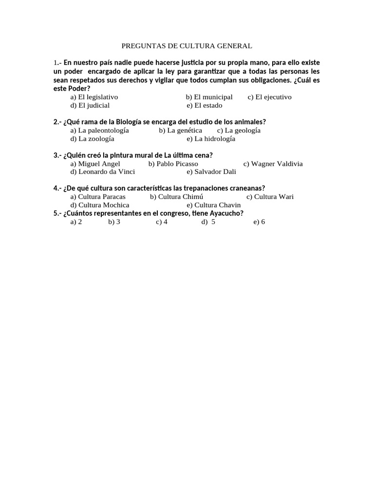 PREGUNTAS DE CULTURA GENERAL | PDF