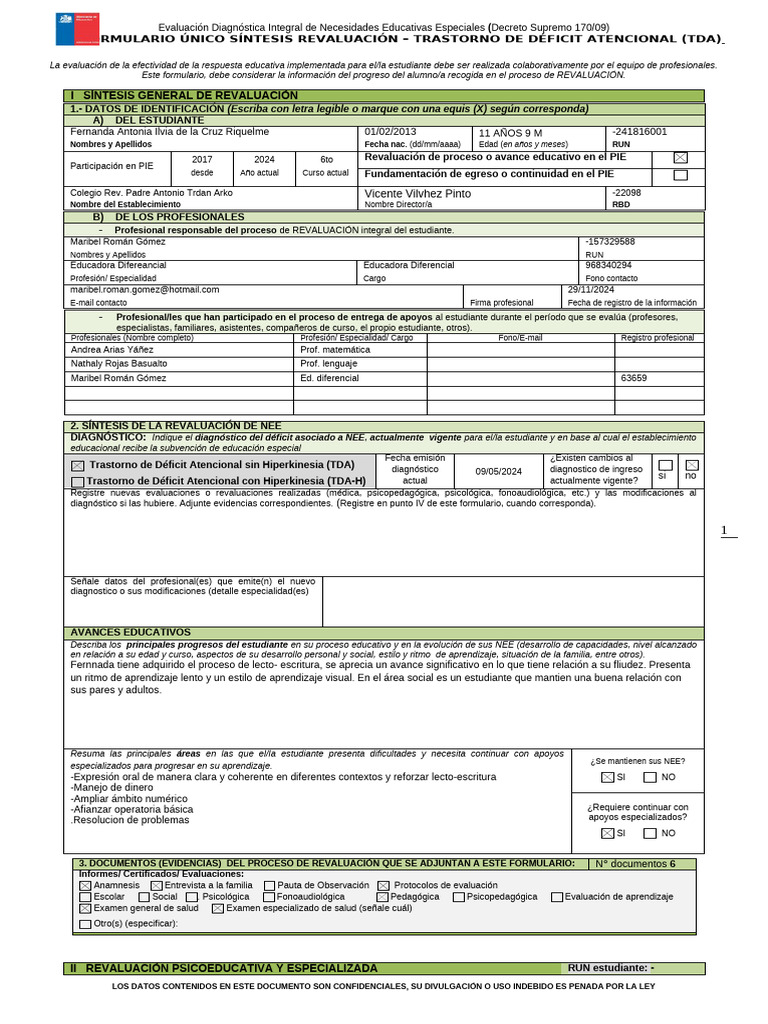 Fu Revaluacion Tda | PDF | Aprendizaje | Desorden hiperactivo y deficit de atencion
