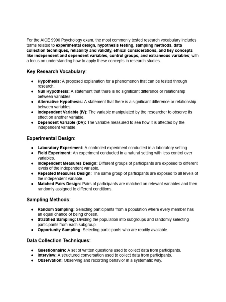 Most Commonly Tested Research Vocabulary For The AICE 9990 Exam | PDF ...