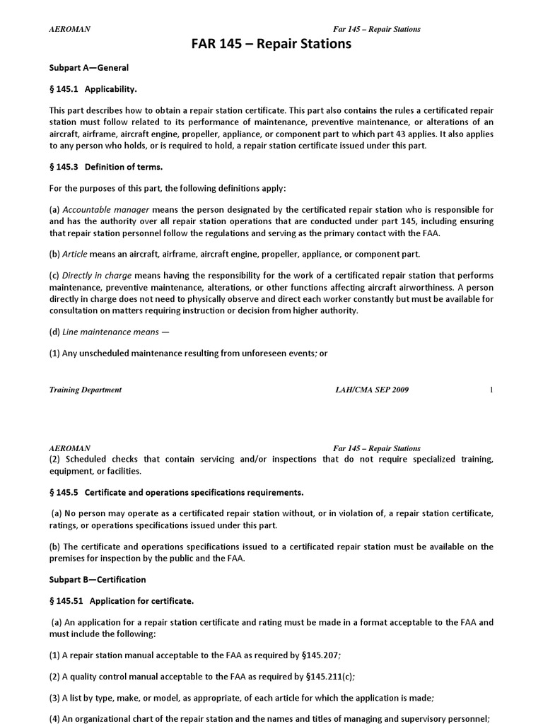 Regulacion FAR 145 | PDF | Federal Aviation Administration | Radio