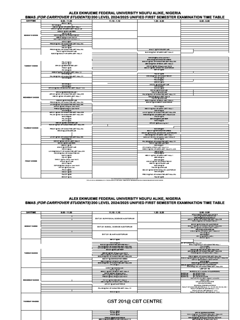 200L_BMAS_2024_2025_FIRST SEMESTER LECTURE TIMETABLE FOR CARRYOVER ...