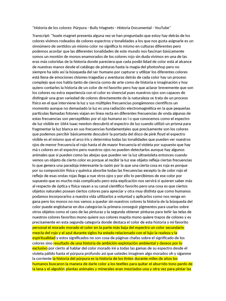 Historia de Los Colores | PDF | Color | Ligero