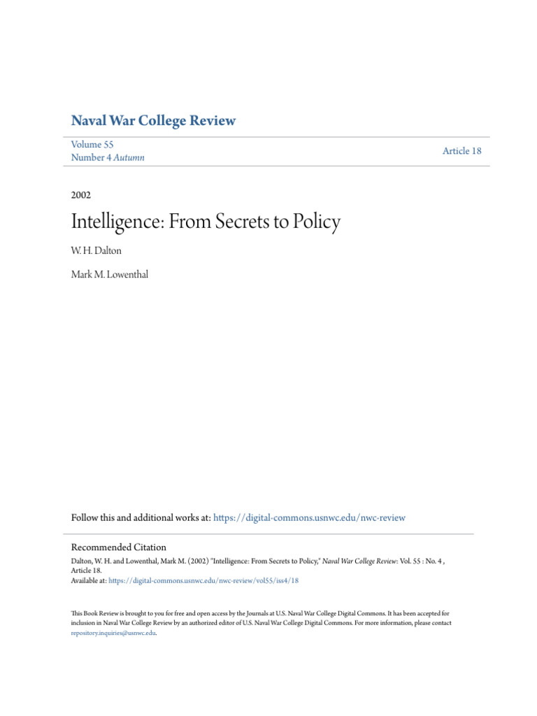Intelligence - From Secrets To Policy | PDF