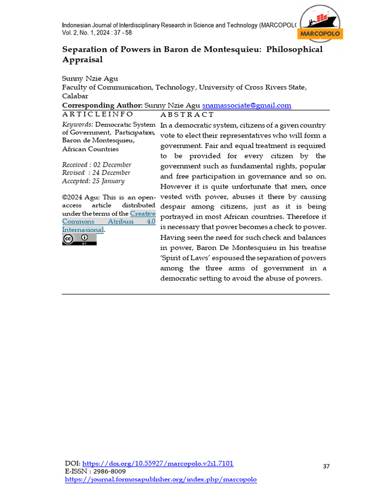 Montesquieu's Separation of Powers Explained | PDF | Separation Of ...