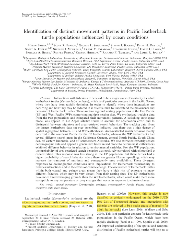 1. Identification of Distinct Movement Patterns in Pacific Leatherback ...