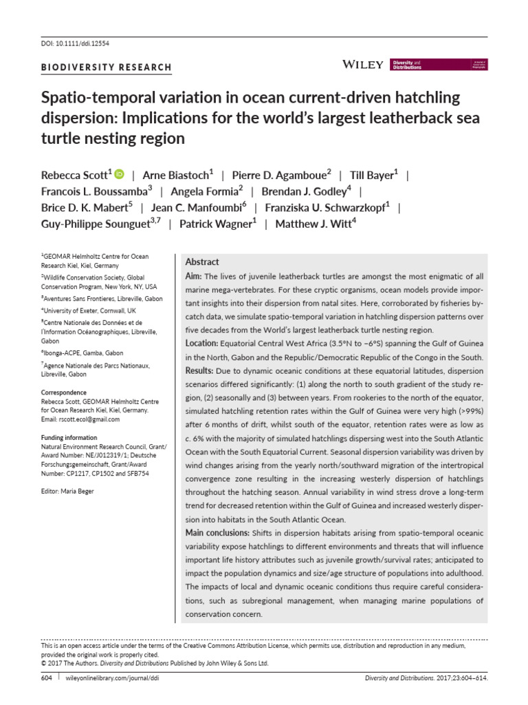 Spatio-Temporal Variation in Ocean Current-Driven Hatchling Dispersion ...