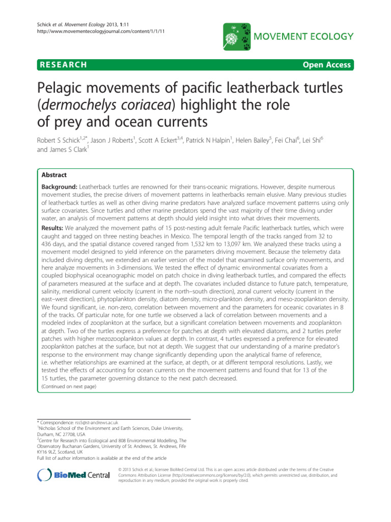 Pelagic Movements of Pacific Leatherback Turtles (Dermochelys Coriacea) Highlight The Role of ...