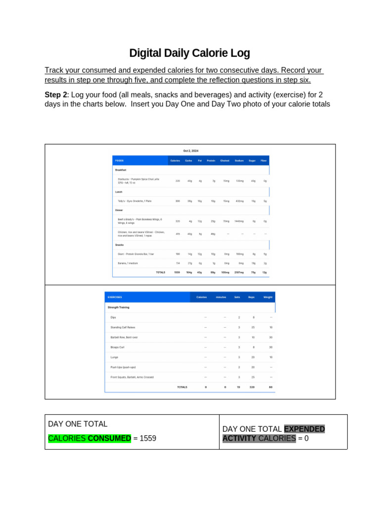 digital_daily_calorie_log | PDF | Dieting | Weight Loss
