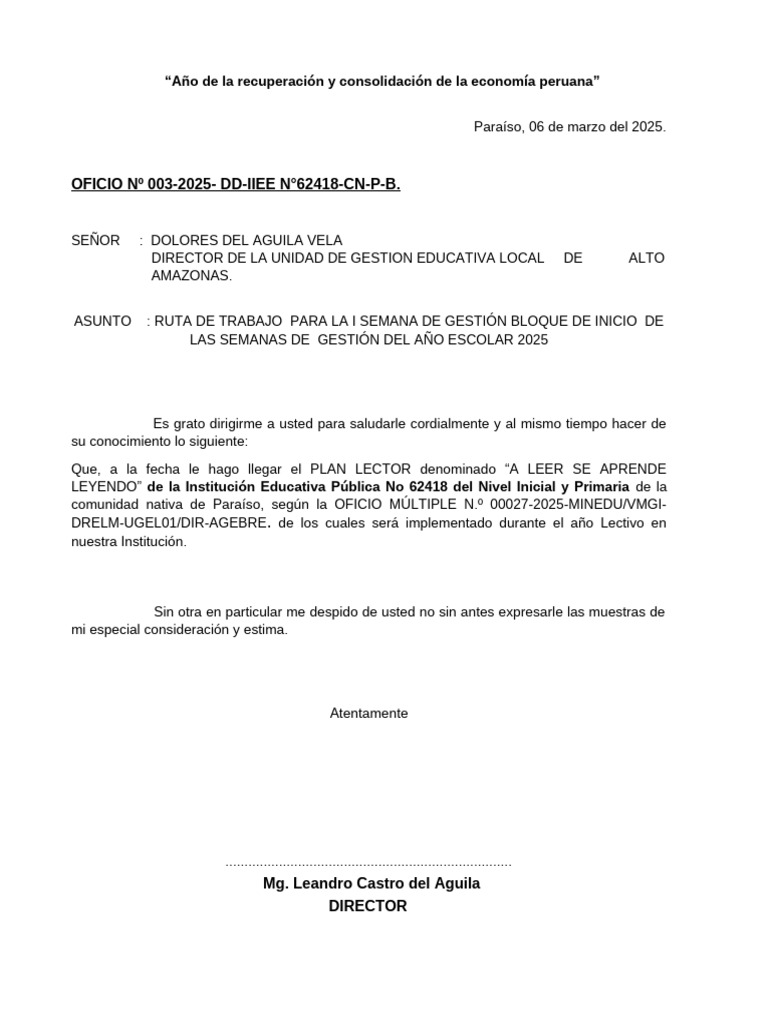 OFICIO 003-RUTA DE TRABAJO | PDF