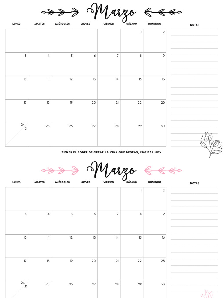 Calendario Imprimible Marzo 2025 | PDF