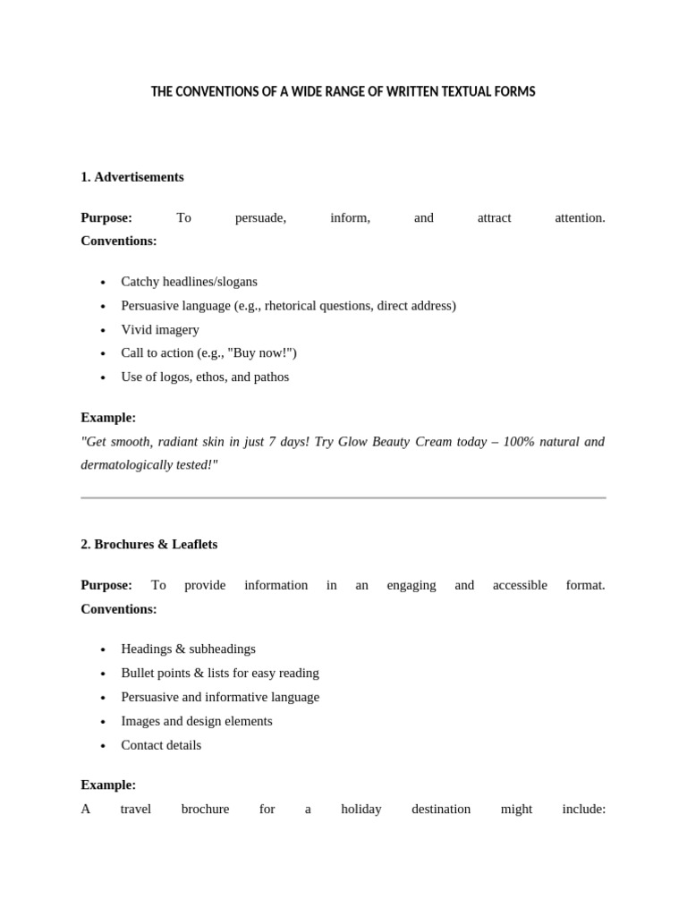 The Conventions of A Wide Range of Written Textual Forms | PDF | Essays ...