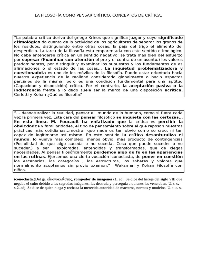 Filosofía y Pensamiento Crítico Definido | PDF | Pensamiento | Realidad