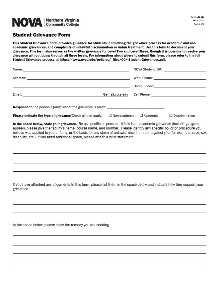 Student Grievance Form | PDF