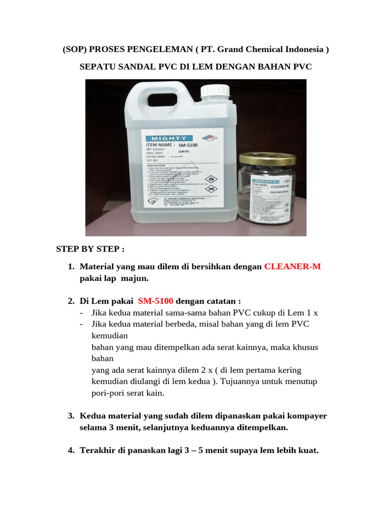 SOP Pengeleman PVC Dengan PVC | PDF