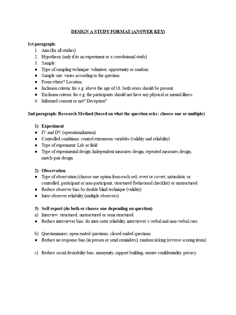 Answer Key Design A Study Question | PDF | Experiment | Validity ...
