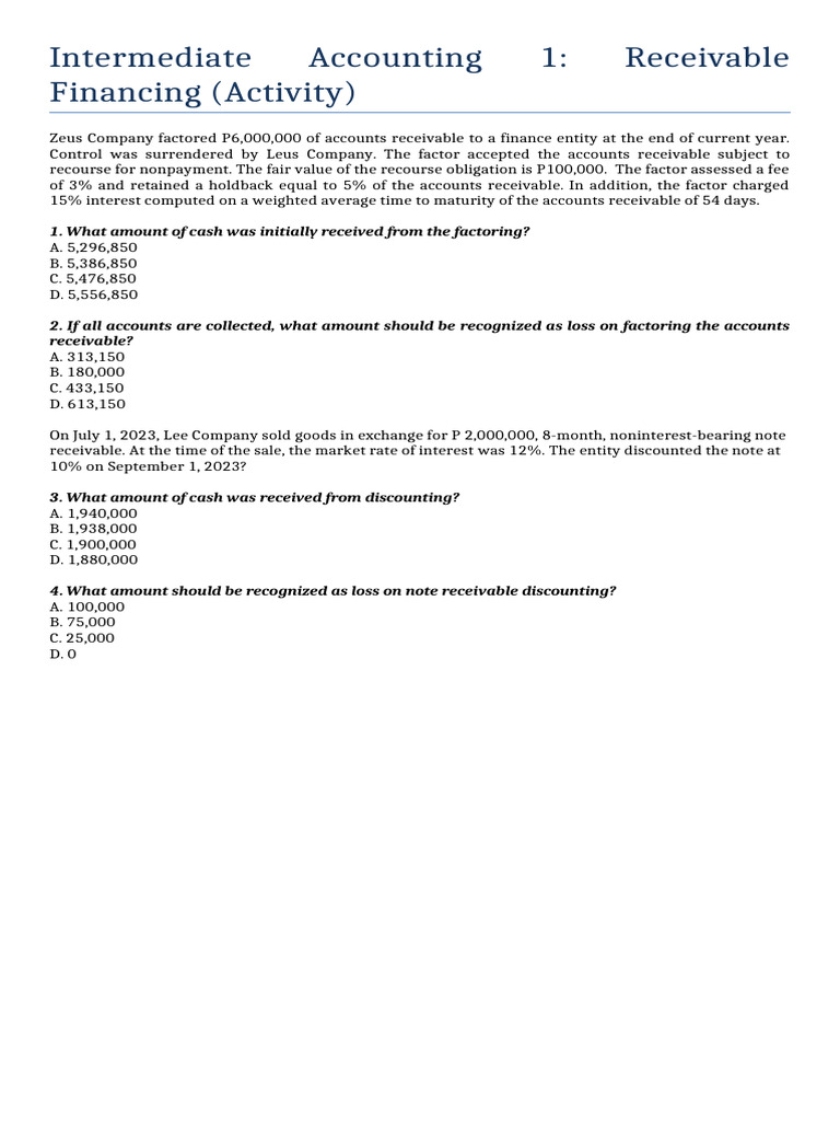 Receivable Financing Activity | PDF