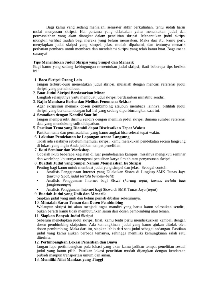 Tips Menentukan Judul Skripsi Menarik | PDF