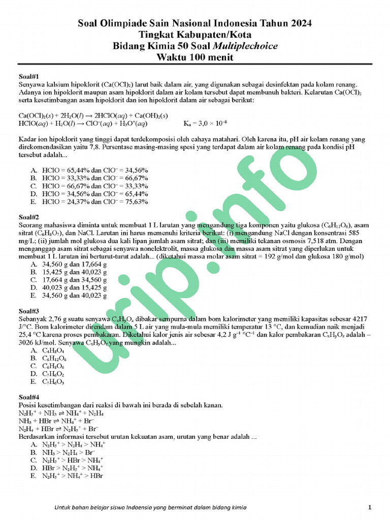 Soal OSK 2024 Kimia - Share | PDF