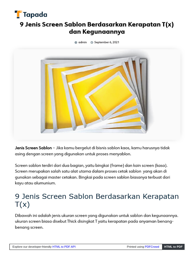 Jenis-Jenis Screen Sablon dan Kegunaannya | PDF