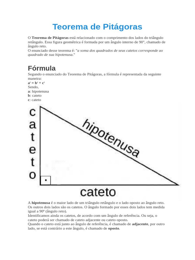 Teorema de Pitágoras | PDF | Triângulo | Pitágoras