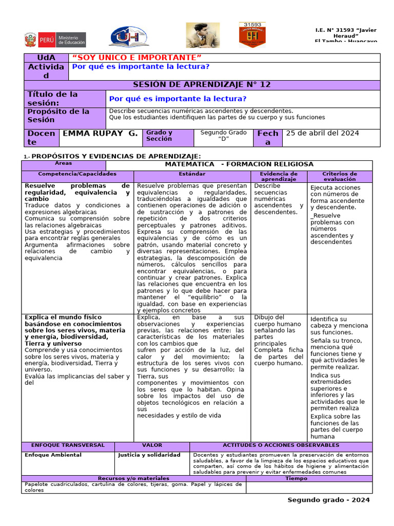 Sesion Matemática - Abril 25 | PDF | Narrativa de la creación del Génesis