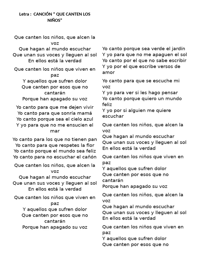 LETRA QUE CANTEN LOS NIÑOS | PDF | Música grabada