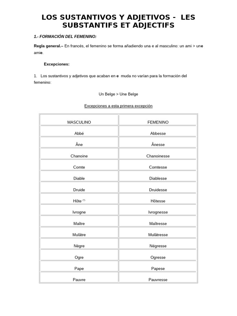 Formación de adjetivos en francés | PDF | Plural | Lingüística