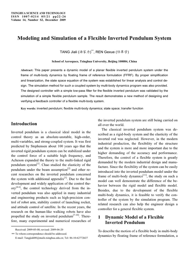 Modeling and Simulation of A Flexible Inverted Pendulum System | PDF | Control Theory ...