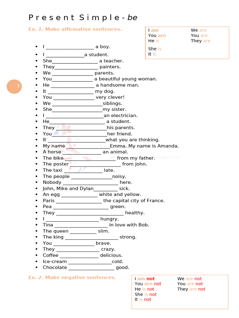 Present Simple "Be" Exercises | PDF