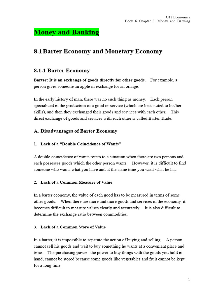 Money and Banking: Barter vs. Monetary Economy | PDF | Money | Banks