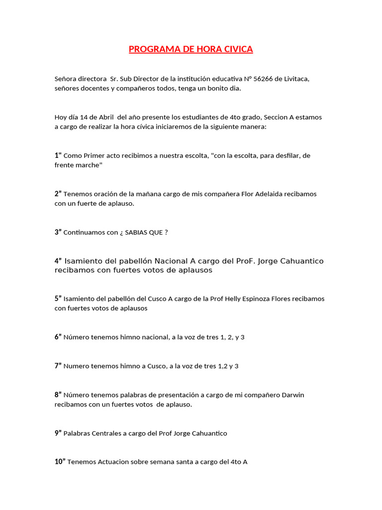 Programa de Hora Civica | PDF