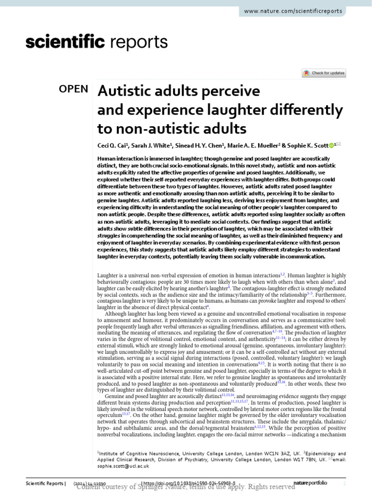 Autistic Adults Perceive and Experience Laughter D | PDF | Autism ...