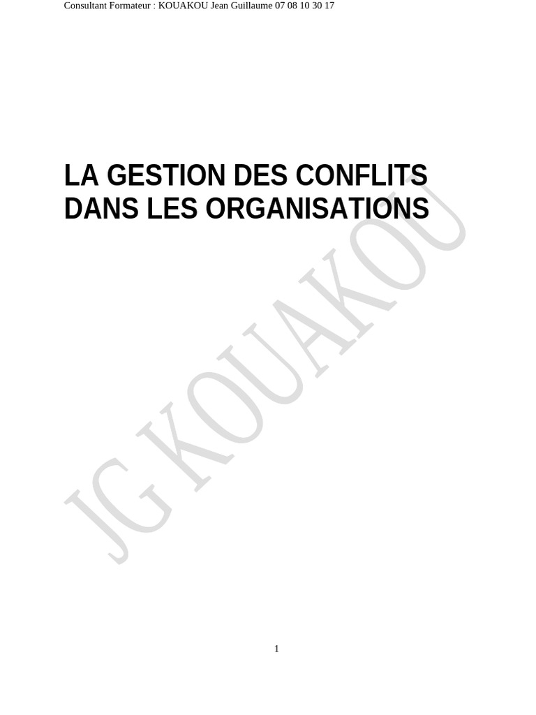 Gestion des Conflits en Organisation | PDF | Résolution de conflit ...