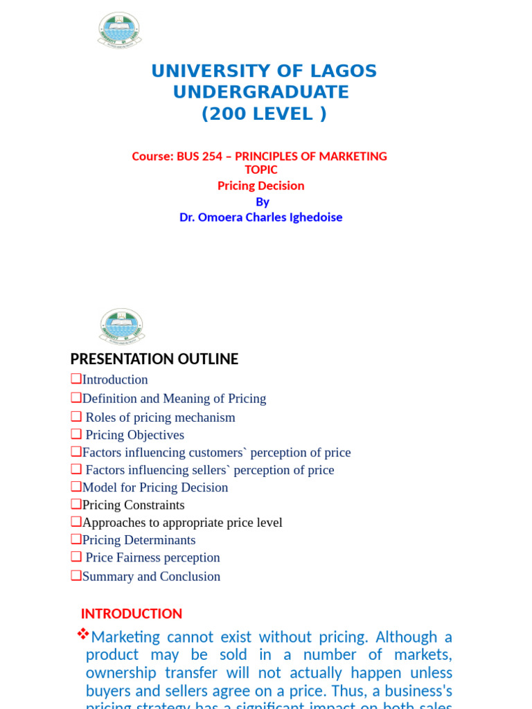 Presentation On Pricing Bus 254 For 200 Level Students | PDF | Pricing ...